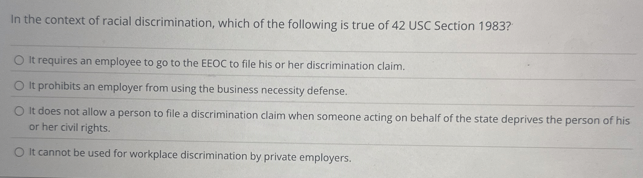Solved In the context of racial discrimination, which of the | Chegg.com