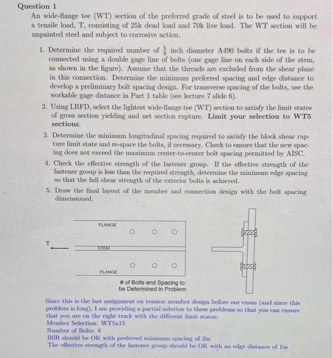 Solved An wide-flange tee (WT) section of the preferred | Chegg.com