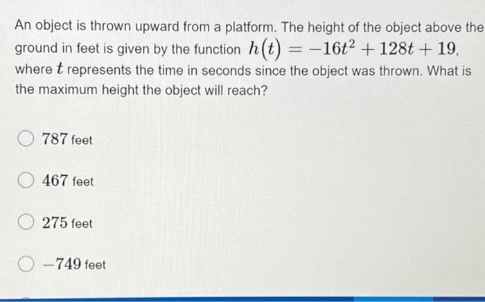 Solved An object is thrown upward from a platform. The | Chegg.com
