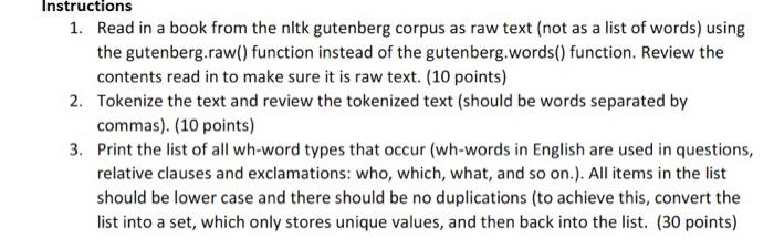 Solved Instructions 1. Read in a book from the nltk | Chegg.com