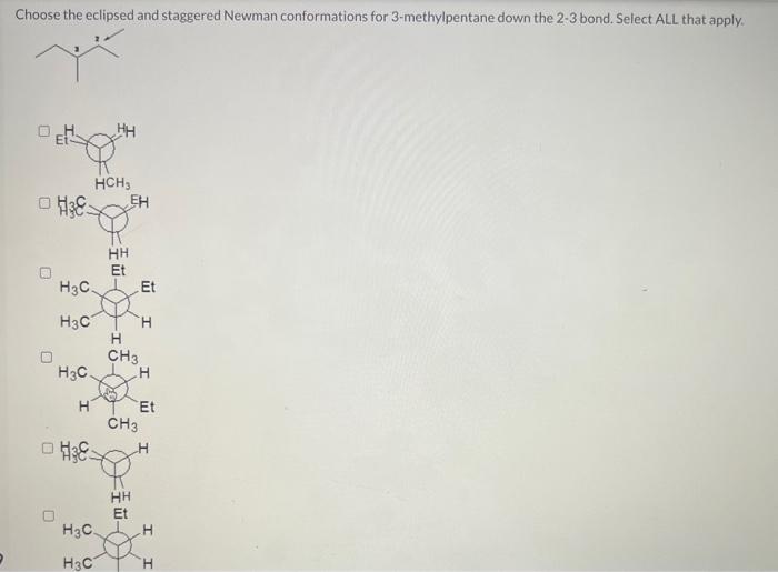 Solved Choose the eclipsed and staggered Newman | Chegg.com