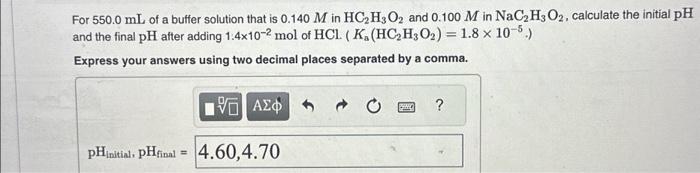 Solved For 550.0 mL of a buffer solution that is 0.140M in | Chegg.com