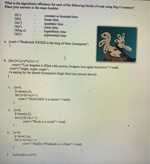 Solved What is the algorithmic efficiency for each of the | Chegg.com