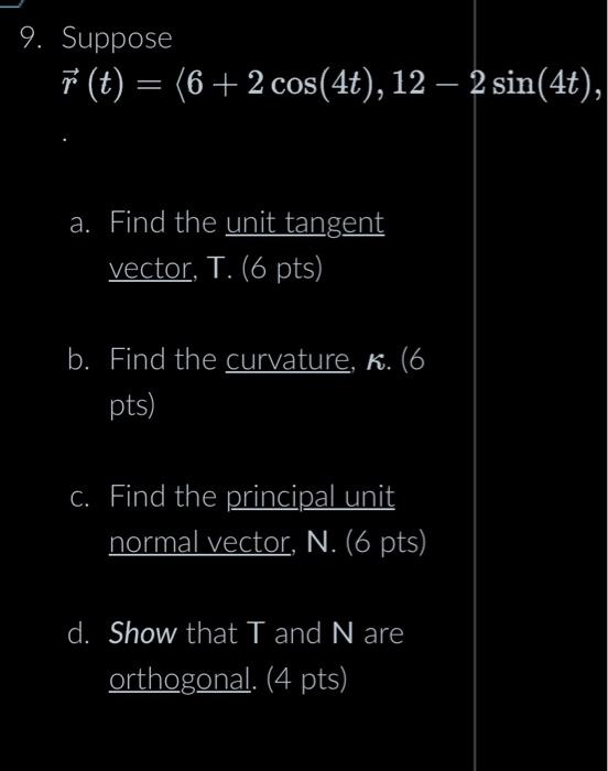 r(t)= 6+2cos(4t),12−2sin(4t) a. Find the unit tangent | Chegg.com