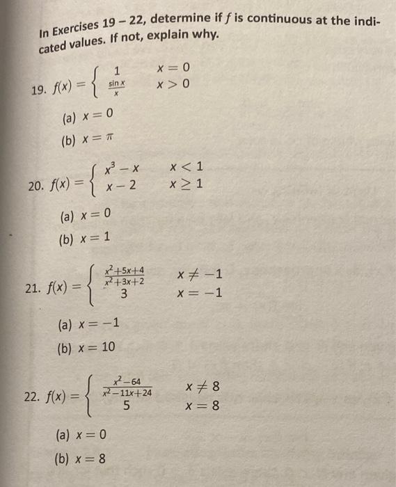 Solved In Exercises 19-22, determine if f is continuous at | Chegg.com