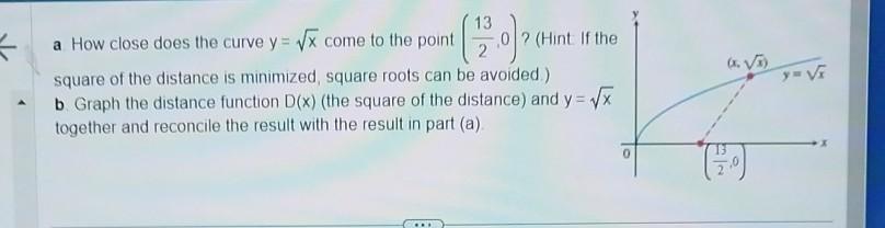 Solved a How close does the curve y=x come to the point | Chegg.com