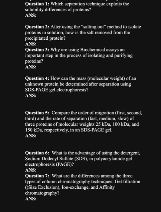 Solved Question 1: Which separation technique exploits the | Chegg.com