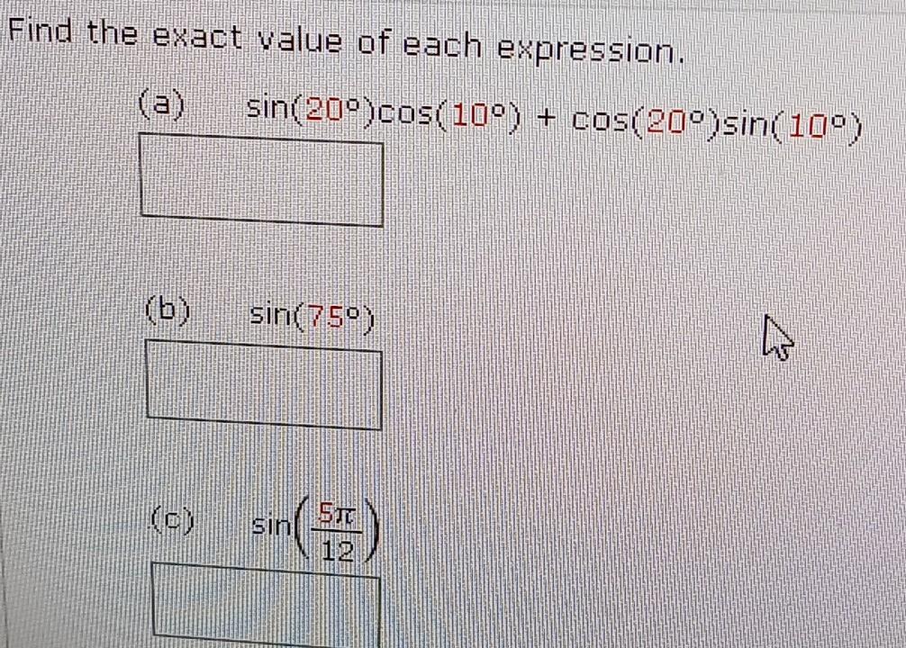Solved Find the exact value of each expression. sin(20°) | Chegg.com