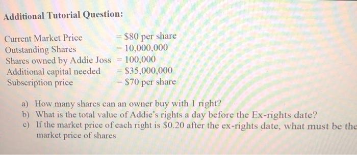 Solved Additional Tutorial Question: Current Market Price | Chegg.com