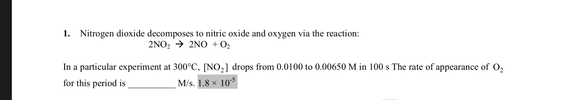 Solved Nitrogen dioxide decomposes to nitric oxide and | Chegg.com