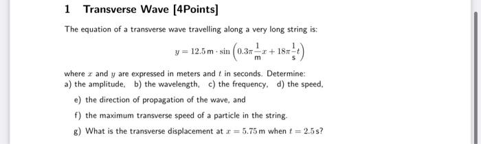 Solved The equation of a transverse wave travelling along a | Chegg.com
