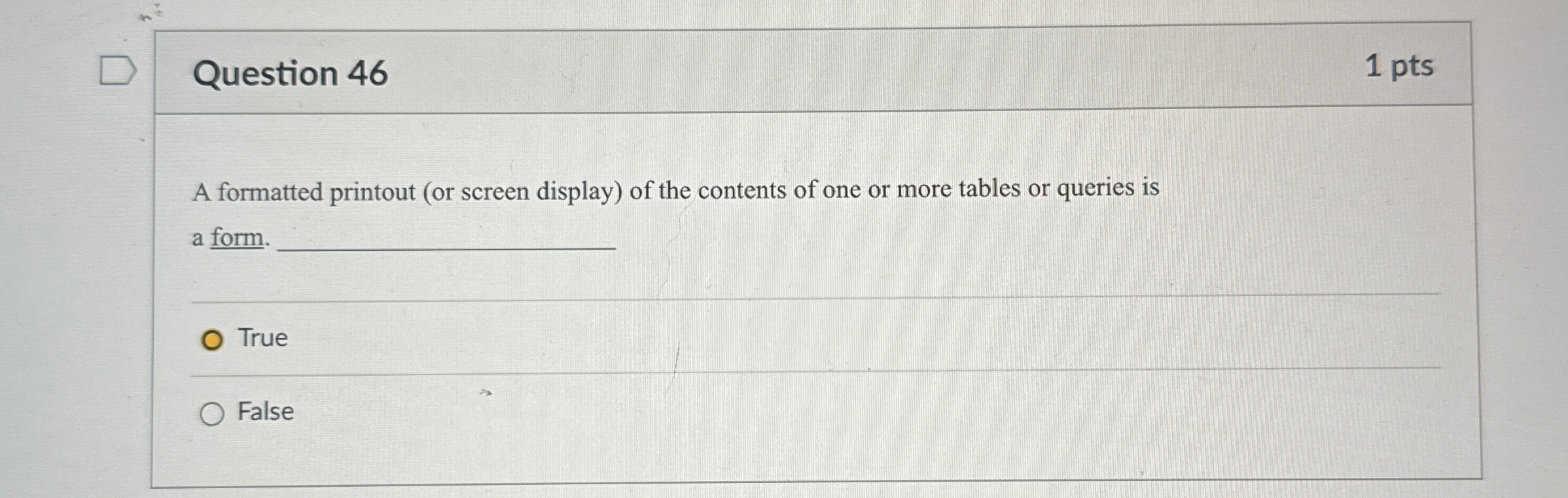 Solved Question 461 ﻿ptsA formatted printout (or screen | Chegg.com