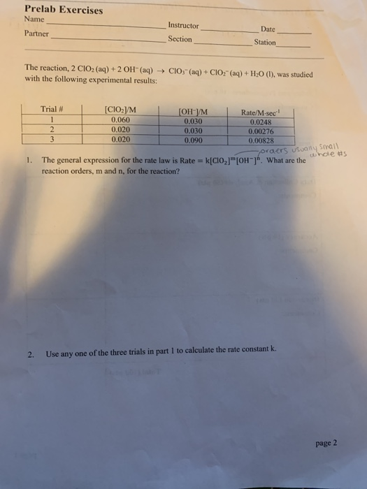 Solved Prelab Exercises Name Instructor Date Partner Section | Chegg.com