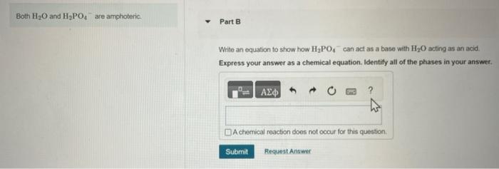 Solved Beth H2O and H2PO4−are amphoteric Write an equation | Chegg.com