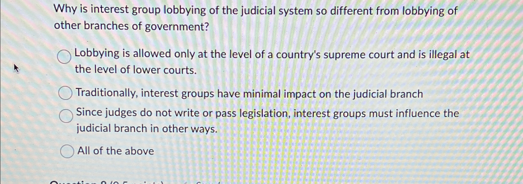 Solved Why is interest group lobbying of the judicial system | Chegg.com