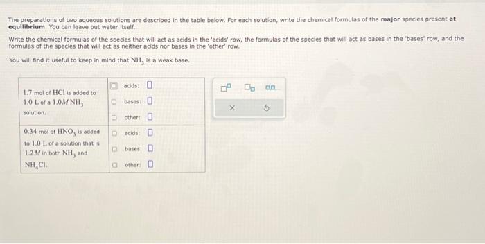 Solved The preparations of two aqueous solutions are | Chegg.com