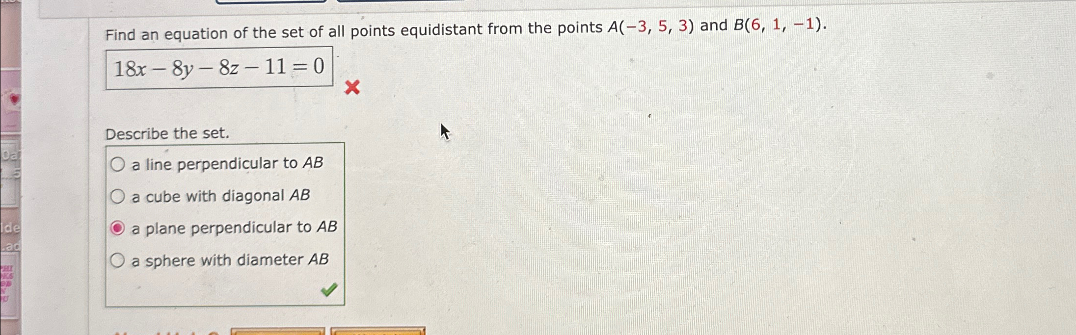 Solved Find an equation of the set of all points equidistant | Chegg.com