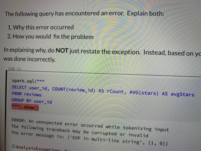 Solved The following query has encountered an error. Explain | Chegg.com