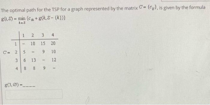 Solved The optimal path for the TSP for a graph represented | Chegg.com