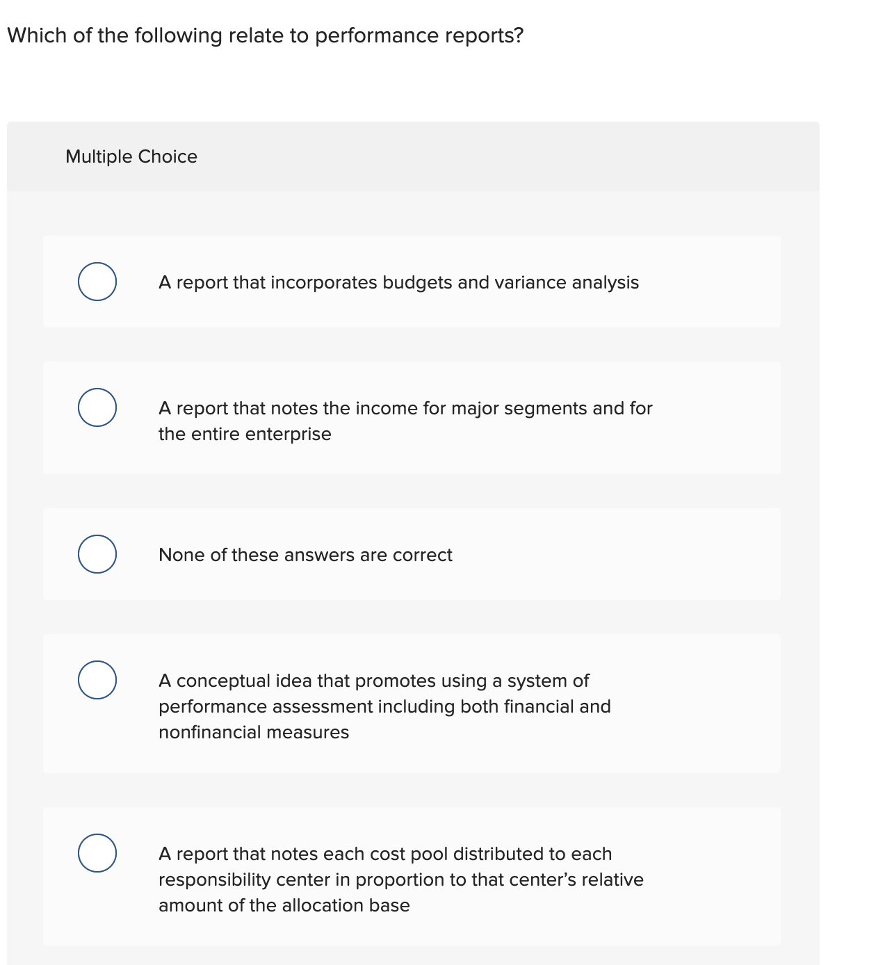 Solved Which of the following relate to performance | Chegg.com