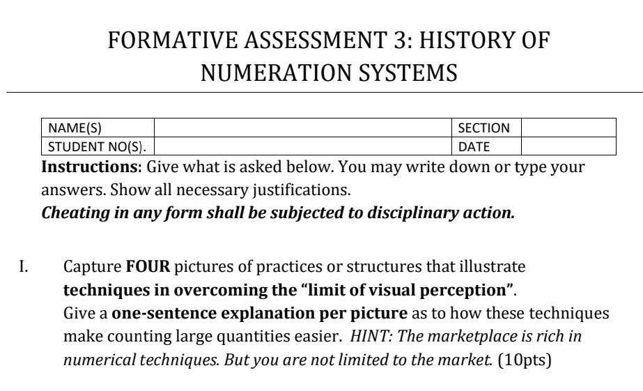 Solved FORMATIVE ASSESSMENT 3: HISTORY OF NUMERATION SYSTEMS | Chegg.com