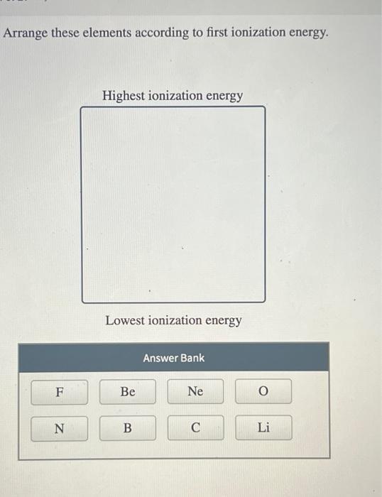 Solved Arrange the species in order of decreasing first | Chegg.com