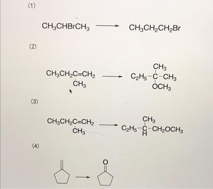 Solved (1) ( CH3CHBOCH CH3CH2CH2Br (2) CH3CH2C=CH2 CH3 CH3 | Chegg.com