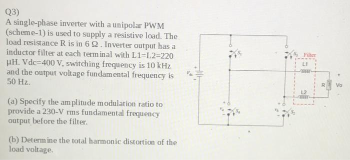 Solved Q3) A single-phase inverter with a unipolar PWM | Chegg.com