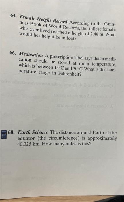 Solved 64. Female Height Record According to the Guinness | Chegg.com