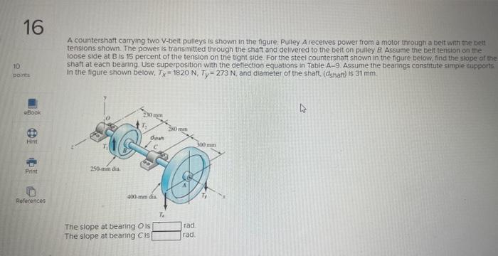 Solved A countershaft carrying two V-belt pulleys is shown | Chegg.com