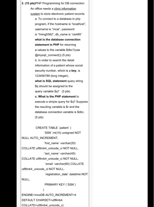 Solved 2 15 Pts Php Programming For Db Connection An