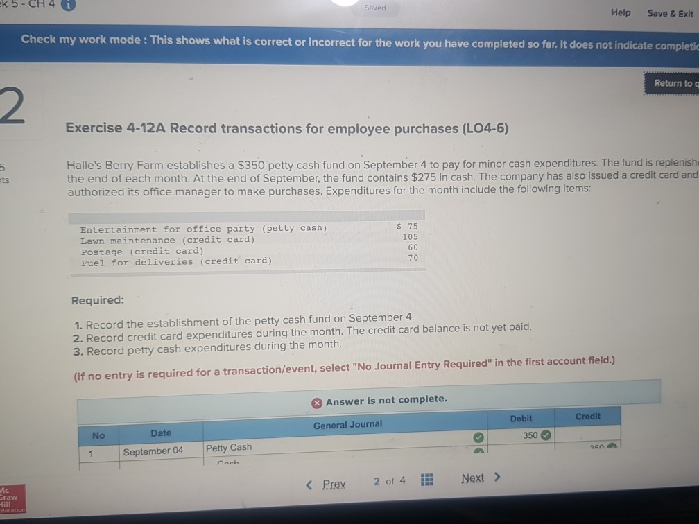 Solved ek 5 - CH 4 Saved Help Save & Exit Check my work mode | Chegg.com