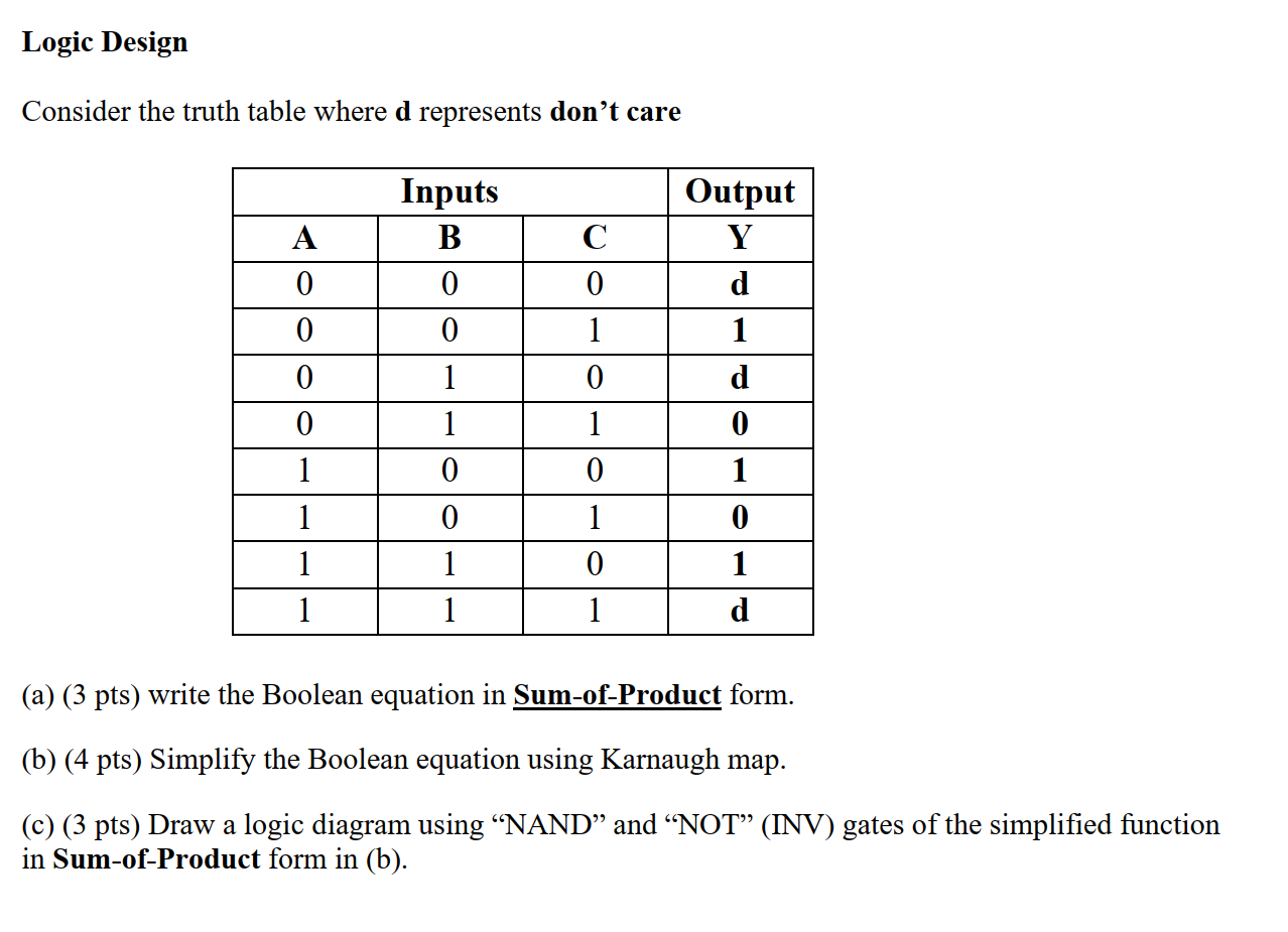 Solved Logic DesignConsider the truth table where d | Chegg.com
