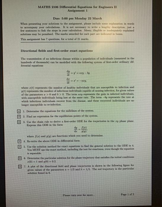 MATHS 2106 Differential Equations for Engineers II | Chegg.com