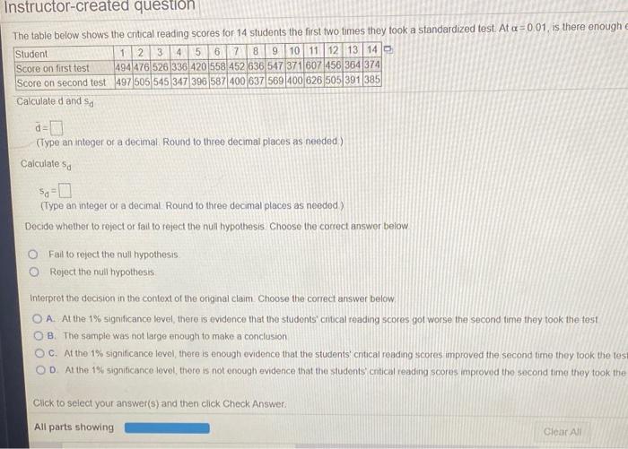 Solved Instructor-created question The table below shows the | Chegg.com