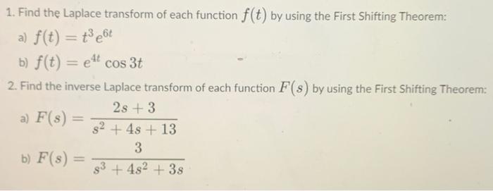 Solved 1. Find the Laplace transform of each function f(t) | Chegg.com
