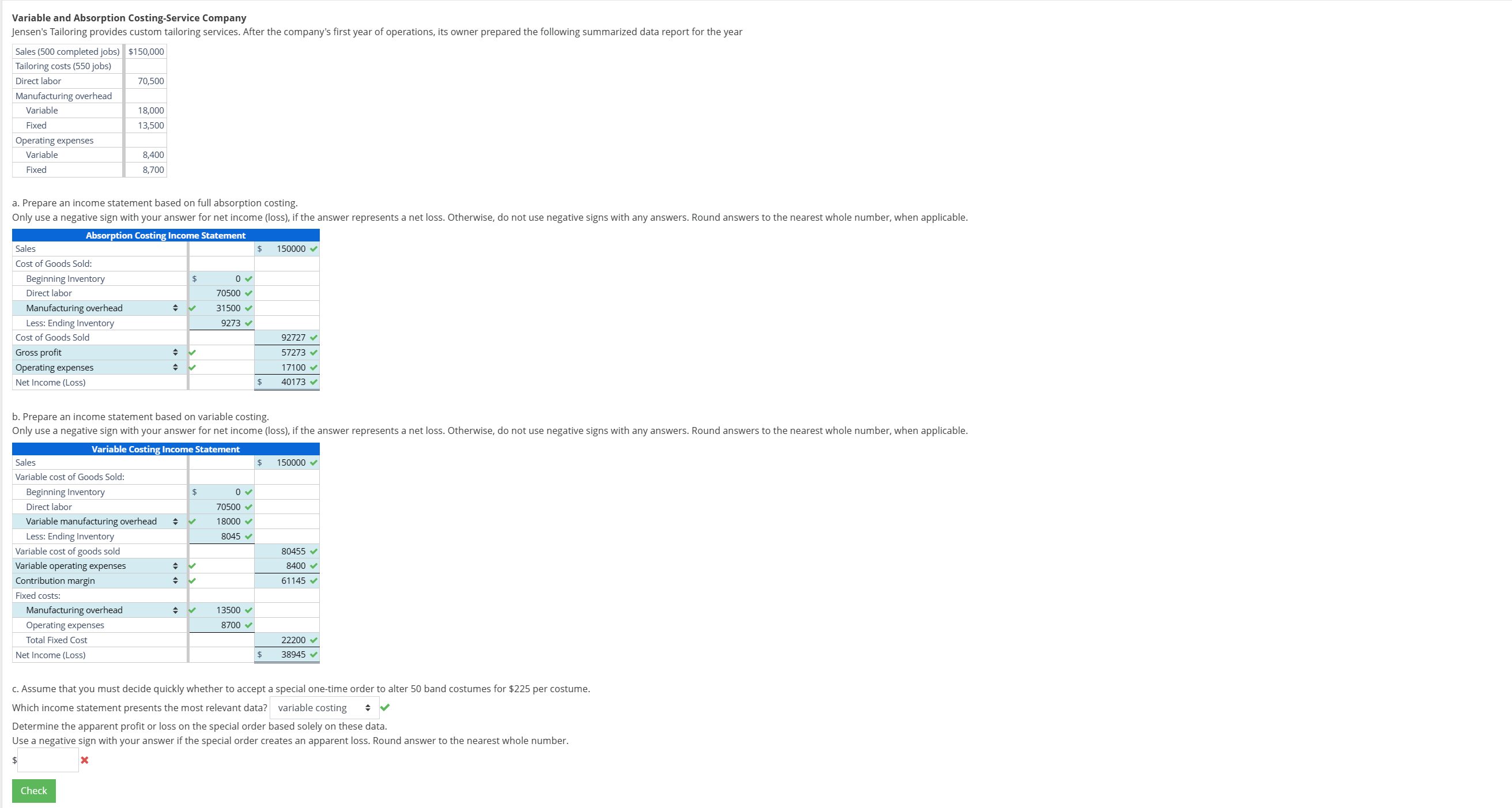 Solved Variable and Absorption Costing-Service | Chegg.com