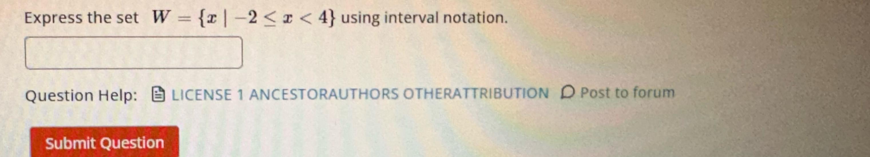 Solved Express the set W={x|-2≤x