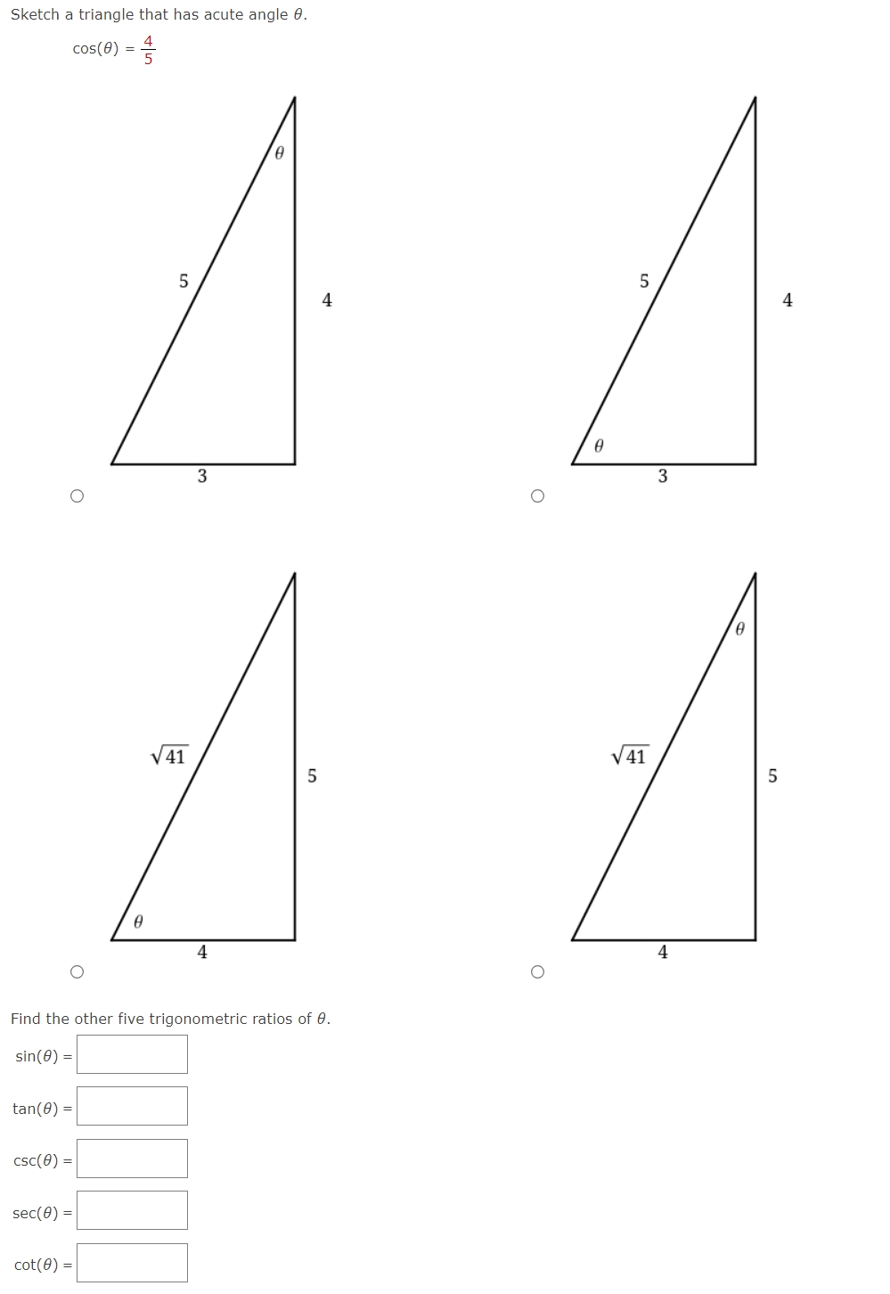 Solved Sketch a triangle that has acute angle | Chegg.com