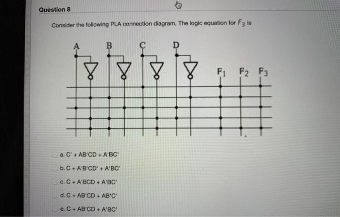 Solved Question 8 Consider the following PLA connection | Chegg.com