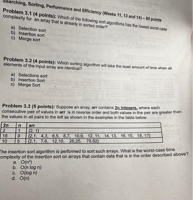 Solved Searching, Sorting, Performance and Efficiency (Weeks | Chegg.com