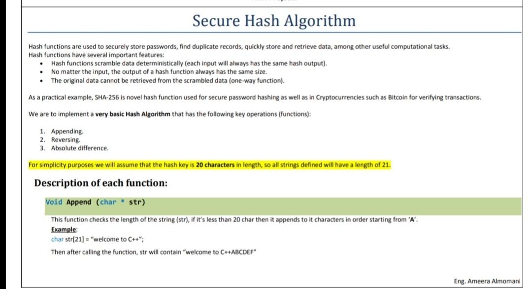 Solved Secure Hash Algorithm Hash functions are used to | Chegg.com