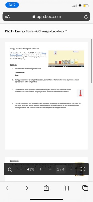 6:17 AA app.box.com PhET - Energy Forms & Changes | Chegg.com