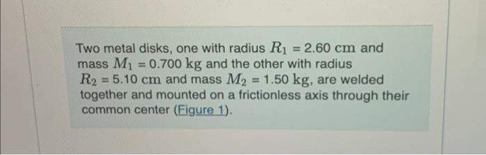 Solved Two metal disks, one with radius R1=2.60 cm and mass | Chegg.com