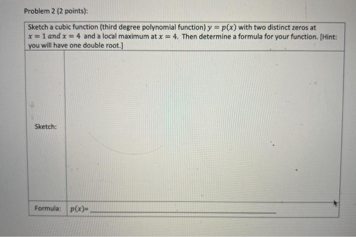 Solved Sketch a cubic function (third degree polynomial | Chegg.com