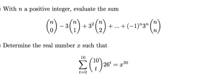 Solved With n a positive integer, evaluate the sum | Chegg.com