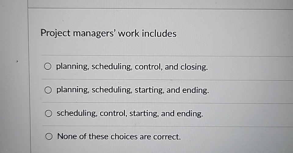 Solved Project managers' work includesplanning, scheduling, | Chegg.com