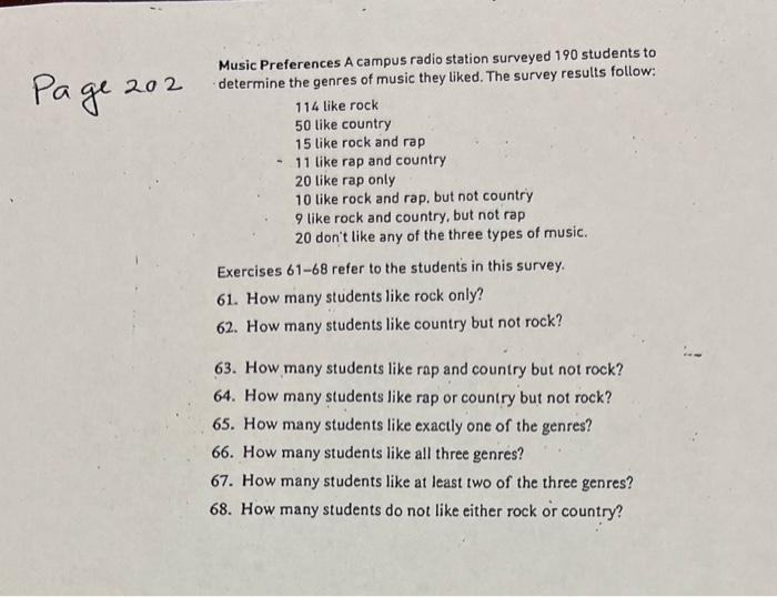 Solved Music Preferences A campus radio station surveyed 190 | Chegg.com