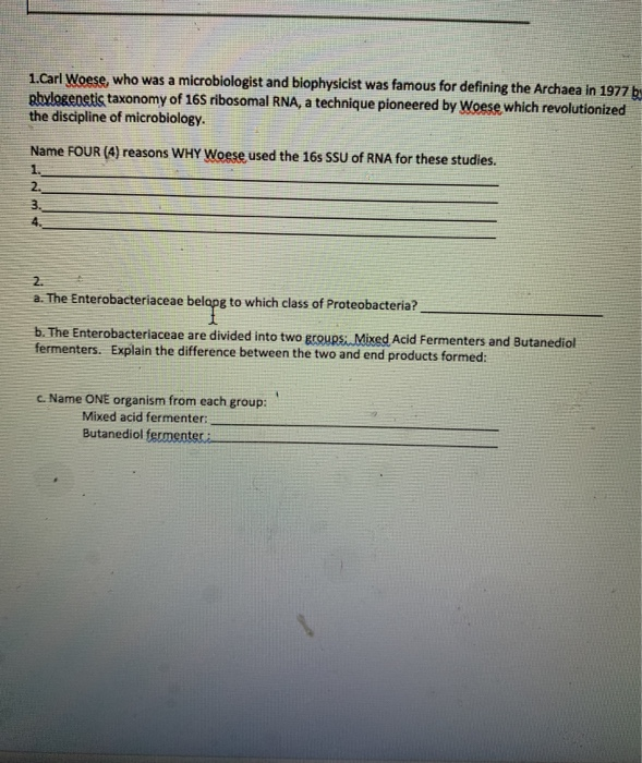 Solved 1.Carl Woese, who was a microbiologist and | Chegg.com