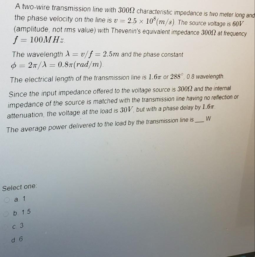 Solved A two-wire transmission line with 30012 | Chegg.com